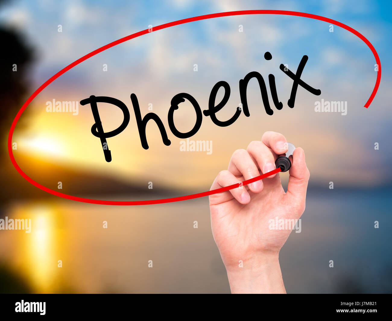 Man Hand writing Phoenix with black marker on visual screen. Isolated ...