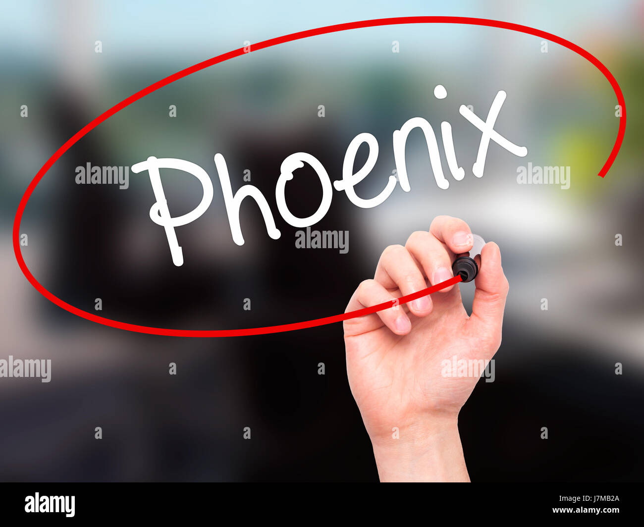 Man Hand writing Phoenix with black marker on visual screen. Isolated ...
