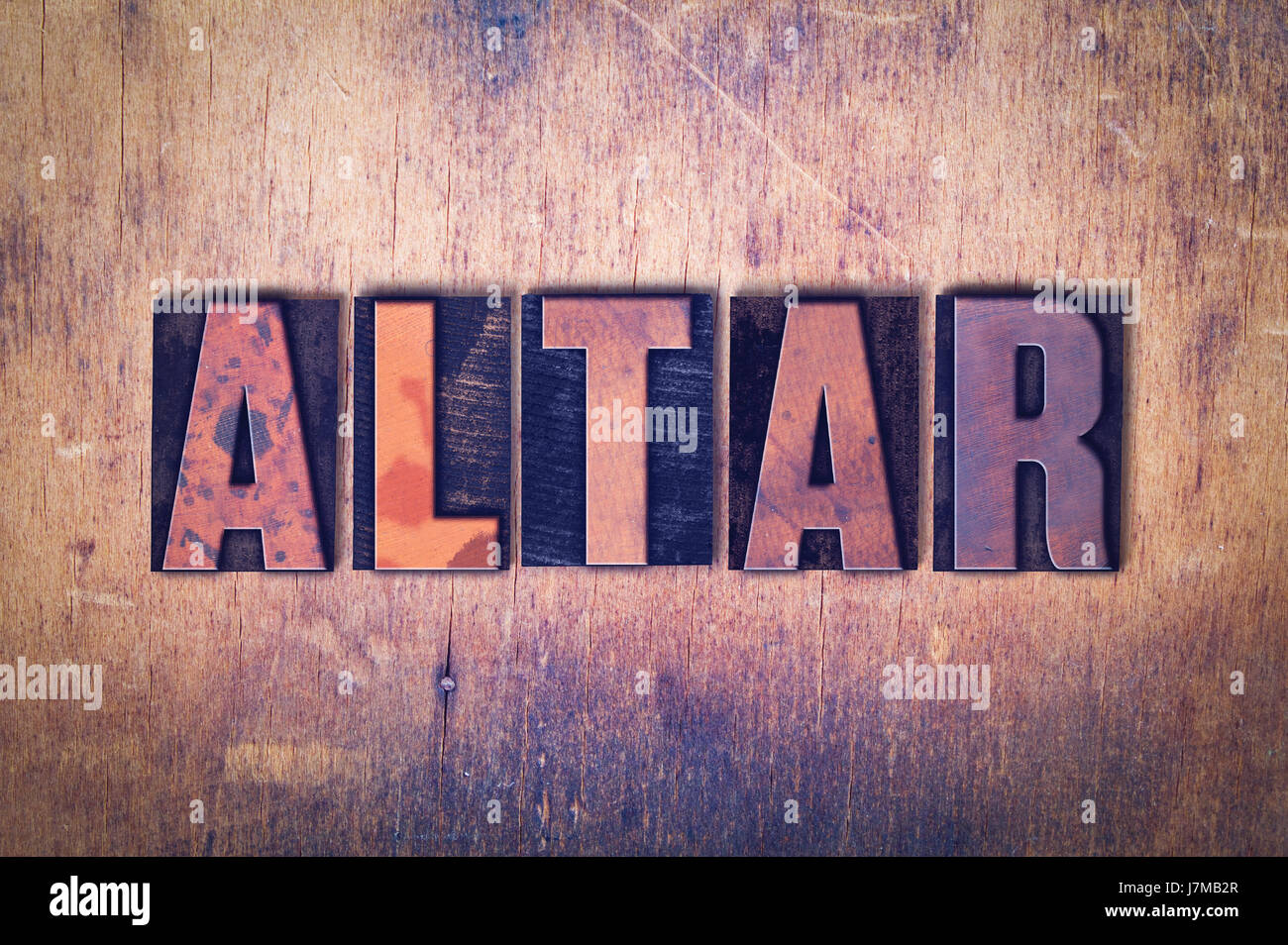 The word Altar concept and theme written in vintage wooden letterpress ...