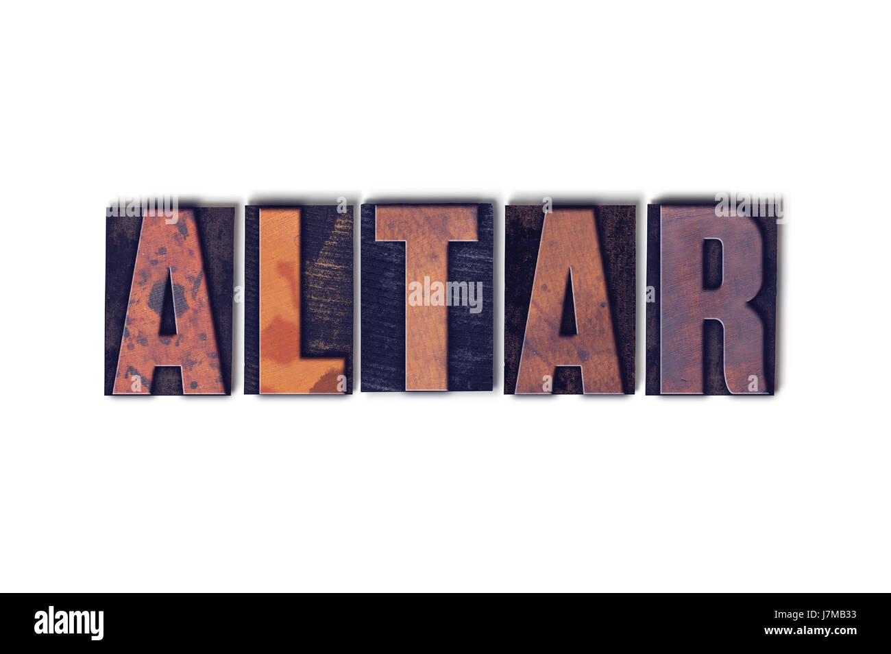 The word Altar concept and theme written in vintage wooden letterpress ...