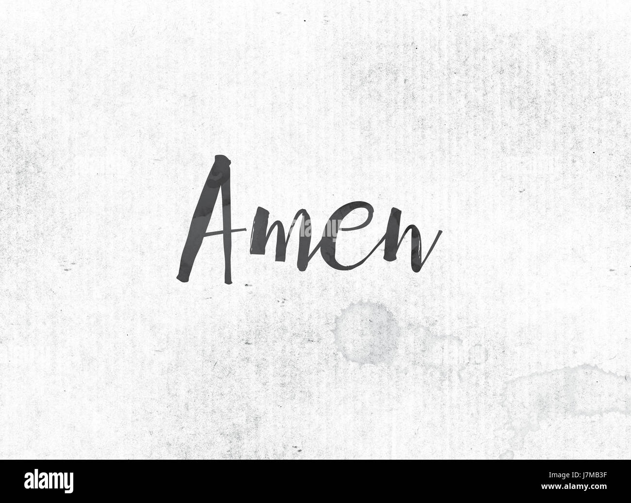 The word Amen concept and theme painted in black ink on a watercolor ...
