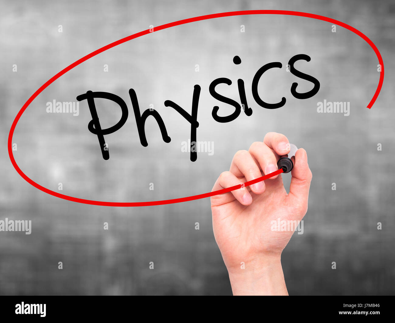 Man Hand writing Physics with black marker on visual screen. Isolated ...