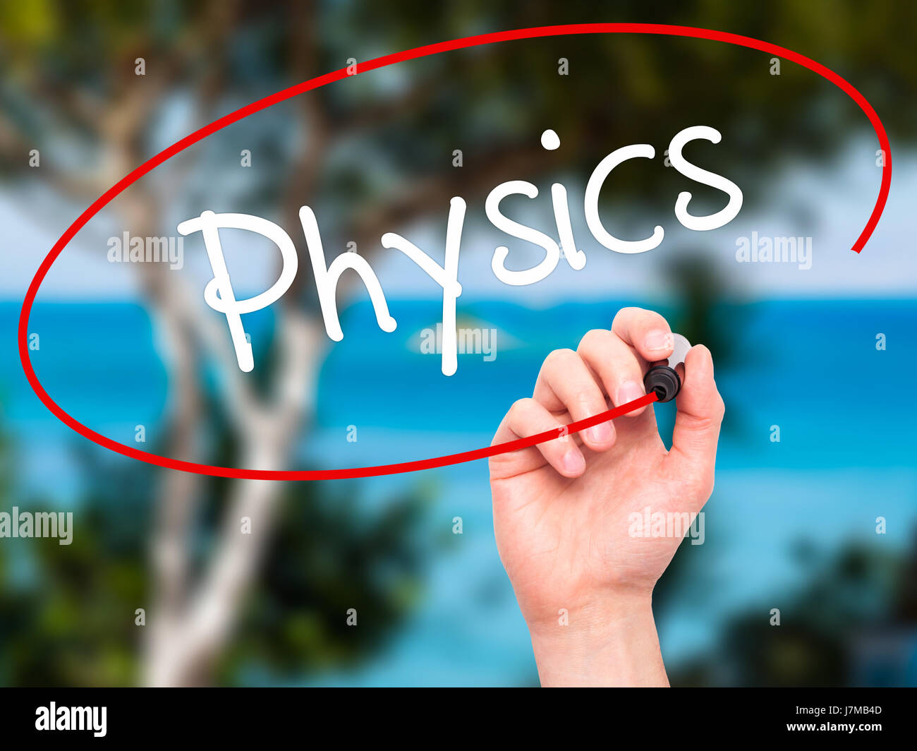 Man Hand writing Physics with black marker on visual screen. Isolated ...