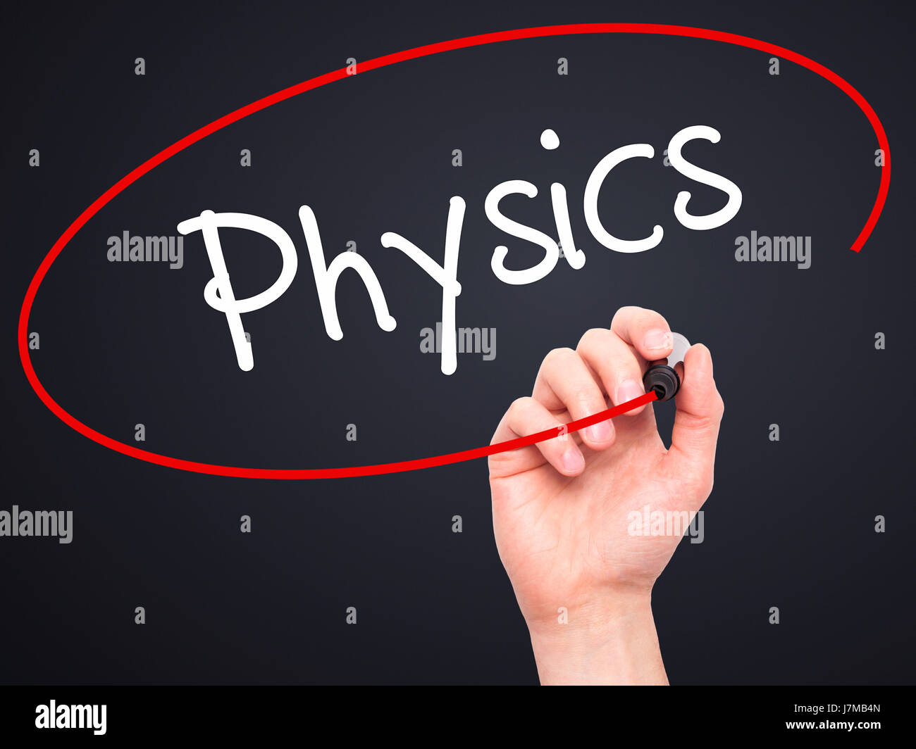 Man Hand writing Physics with black marker on visual screen. Isolated ...
