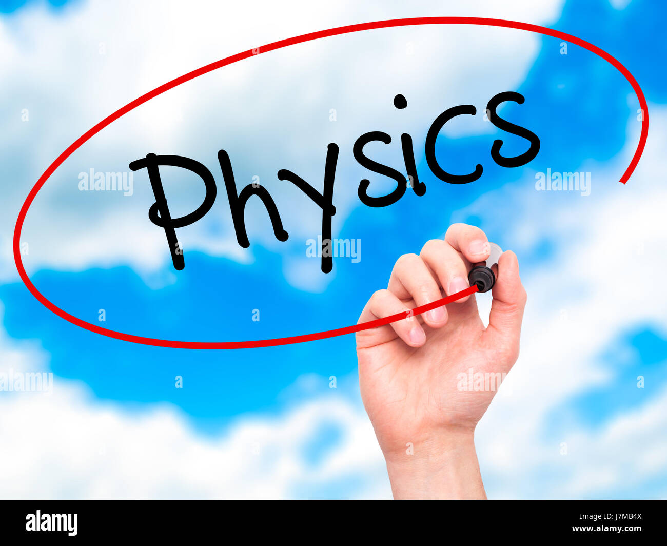 Man Hand writing Physics with black marker on visual screen. Isolated ...