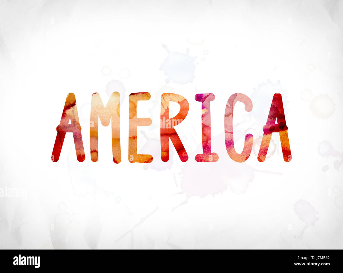 The word America concept and theme painted in colorful watercolors on a ...