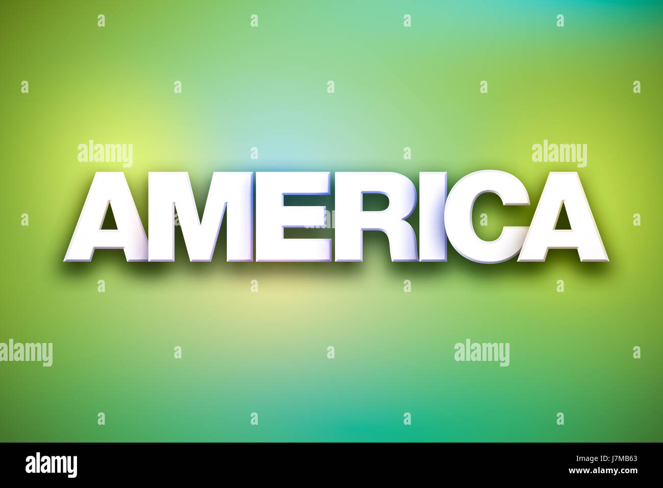 The word America concept written in white type on a colorful background ...