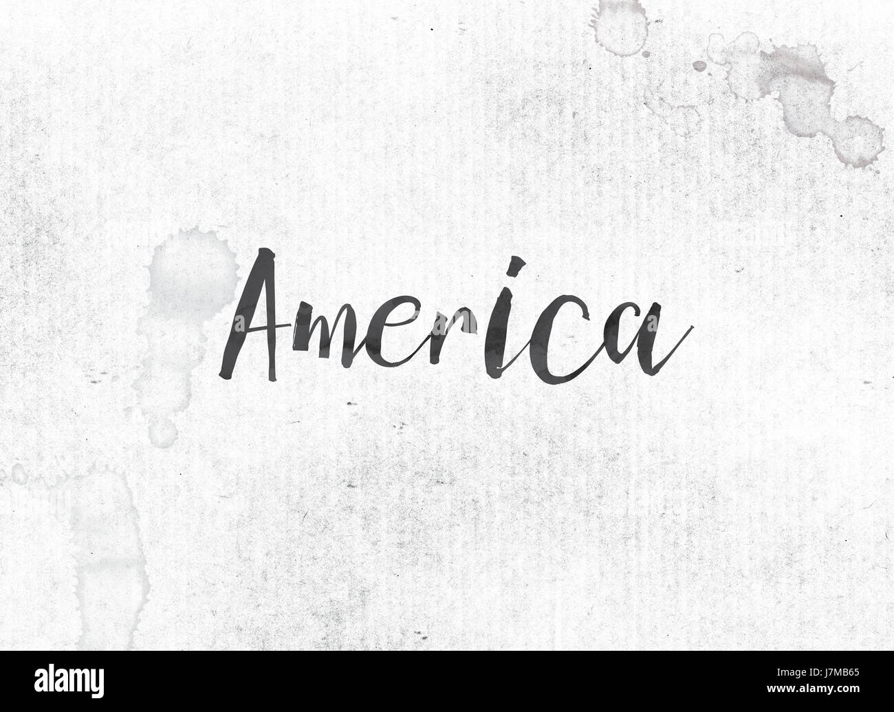 The word America concept and theme painted in black ink on a watercolor ...