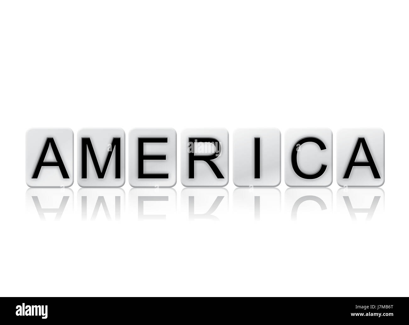 The word America concept and theme written in white tiles and isolated ...