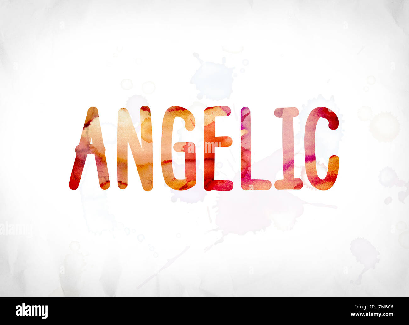 The word Angelic concept and theme painted in colorful watercolors on a ...