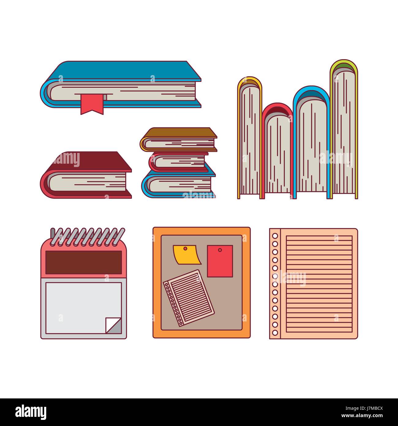 white background with color silhouette set books office Stock Vector ...