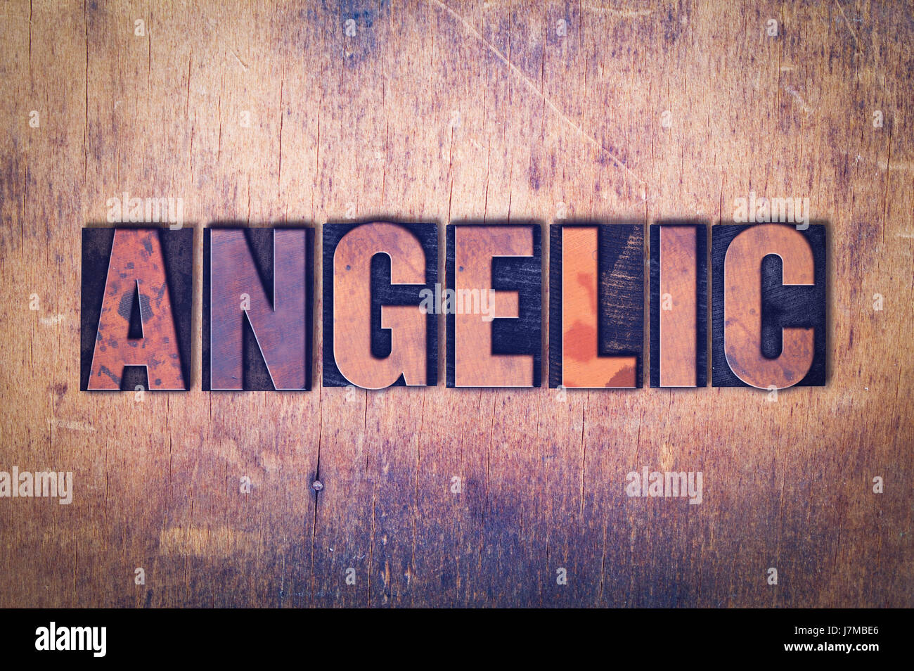 The word Angelic concept and theme written in vintage wooden ...