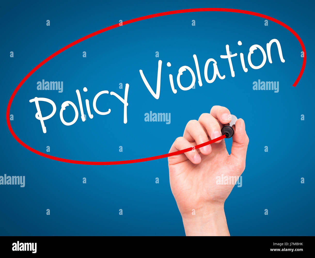 Man Hand writing Policy Violation with black marker on visual screen ...
