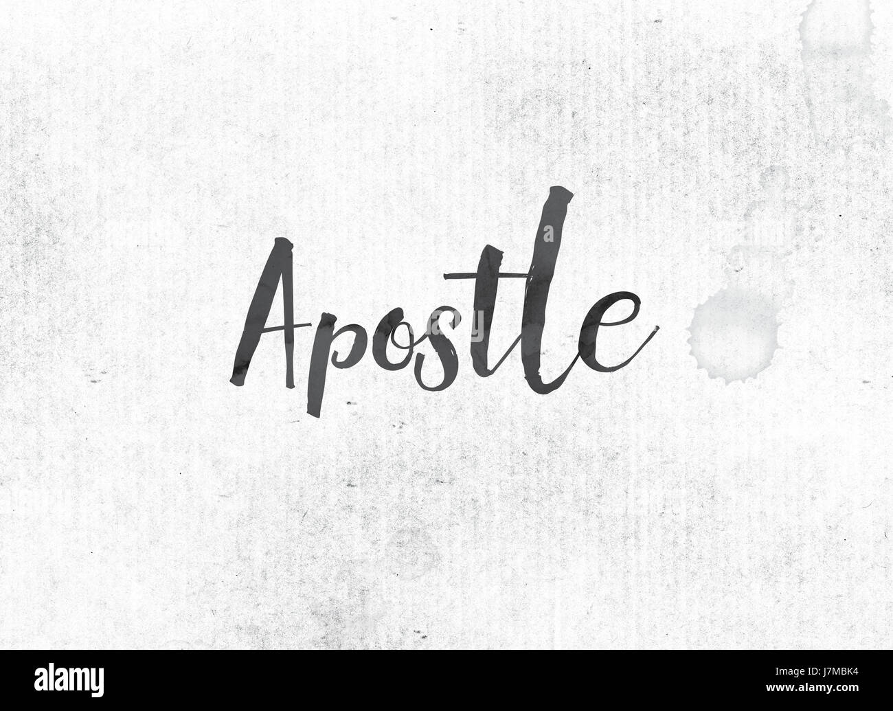 The word Apostle concept and theme painted in black ink on a watercolor ...