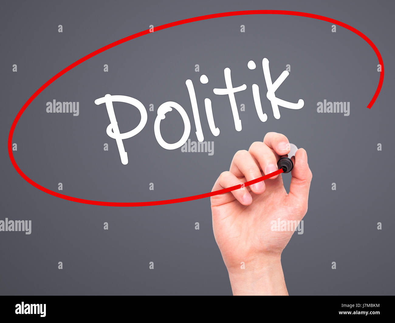 Man Hand writing Politik (Politics in German) with black marker on ...