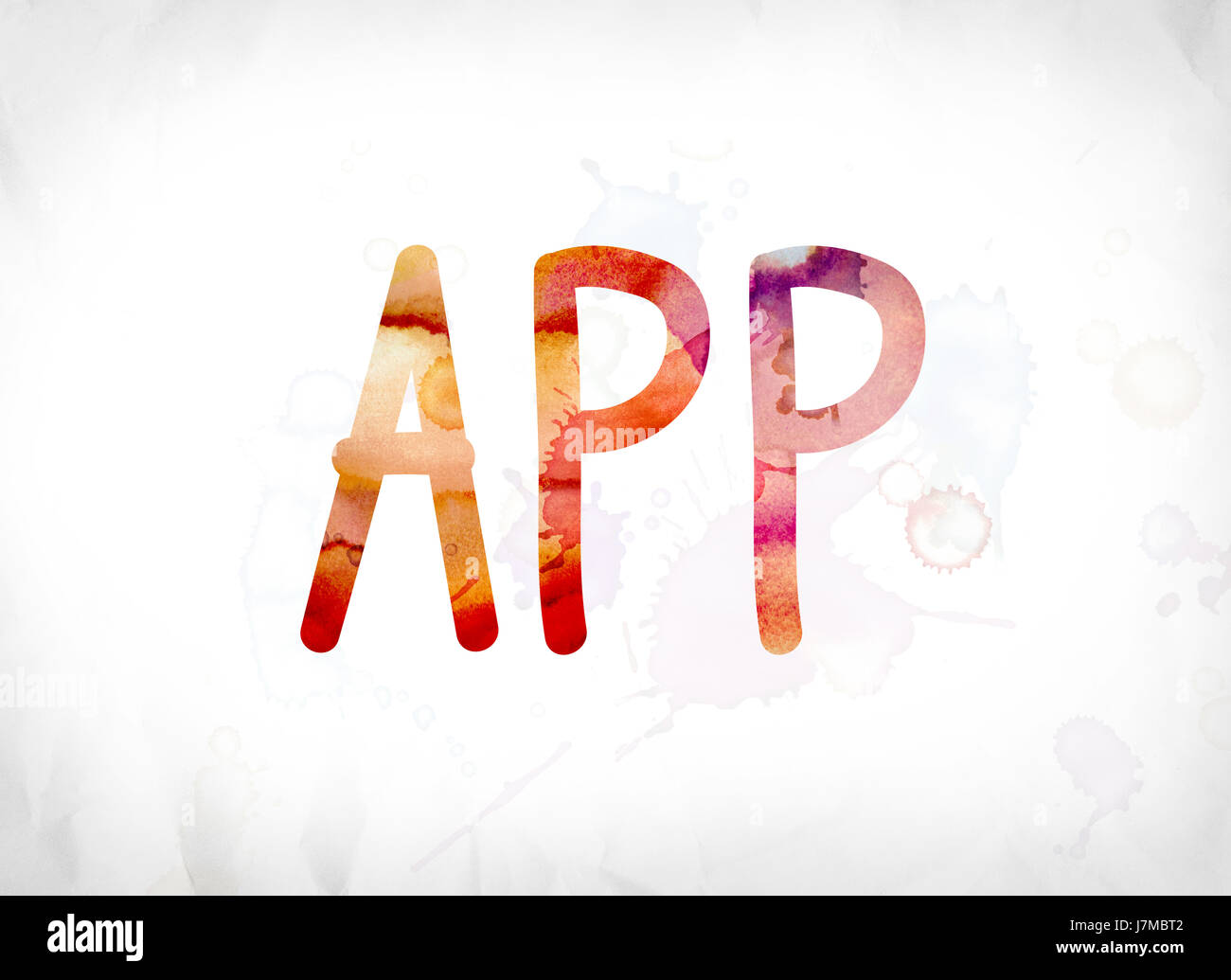 The word App concept and theme painted in colorful watercolors on a ...