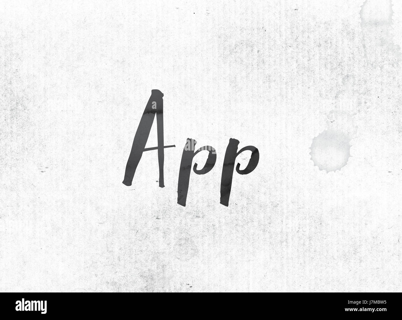 The word App concept and theme painted in black ink on a watercolor ...
