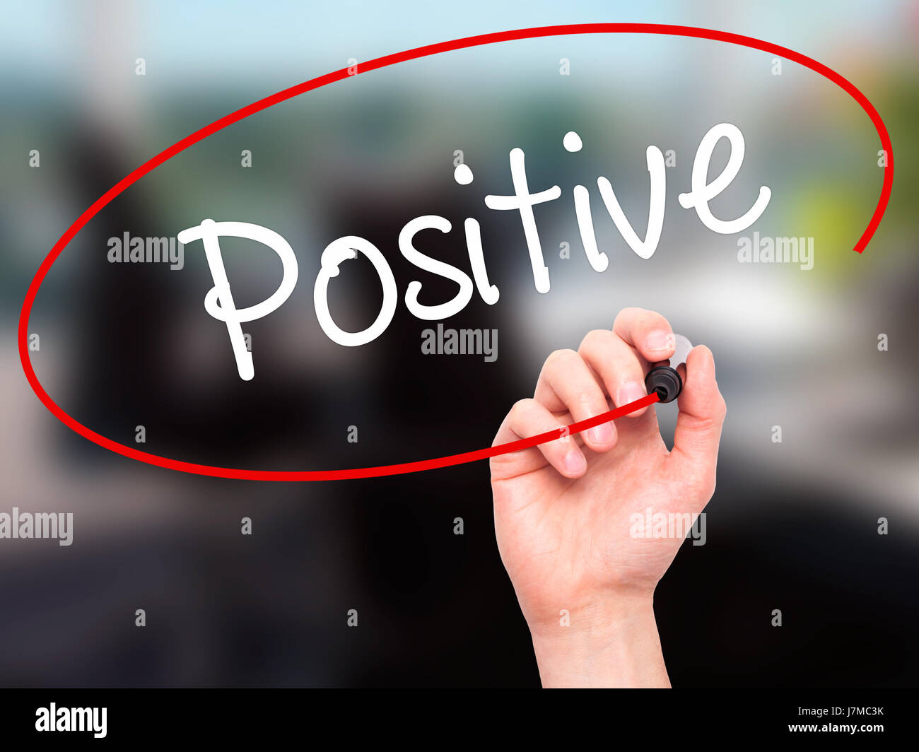 Man Hand writing Positive with black marker on visual screen. Isolated ...