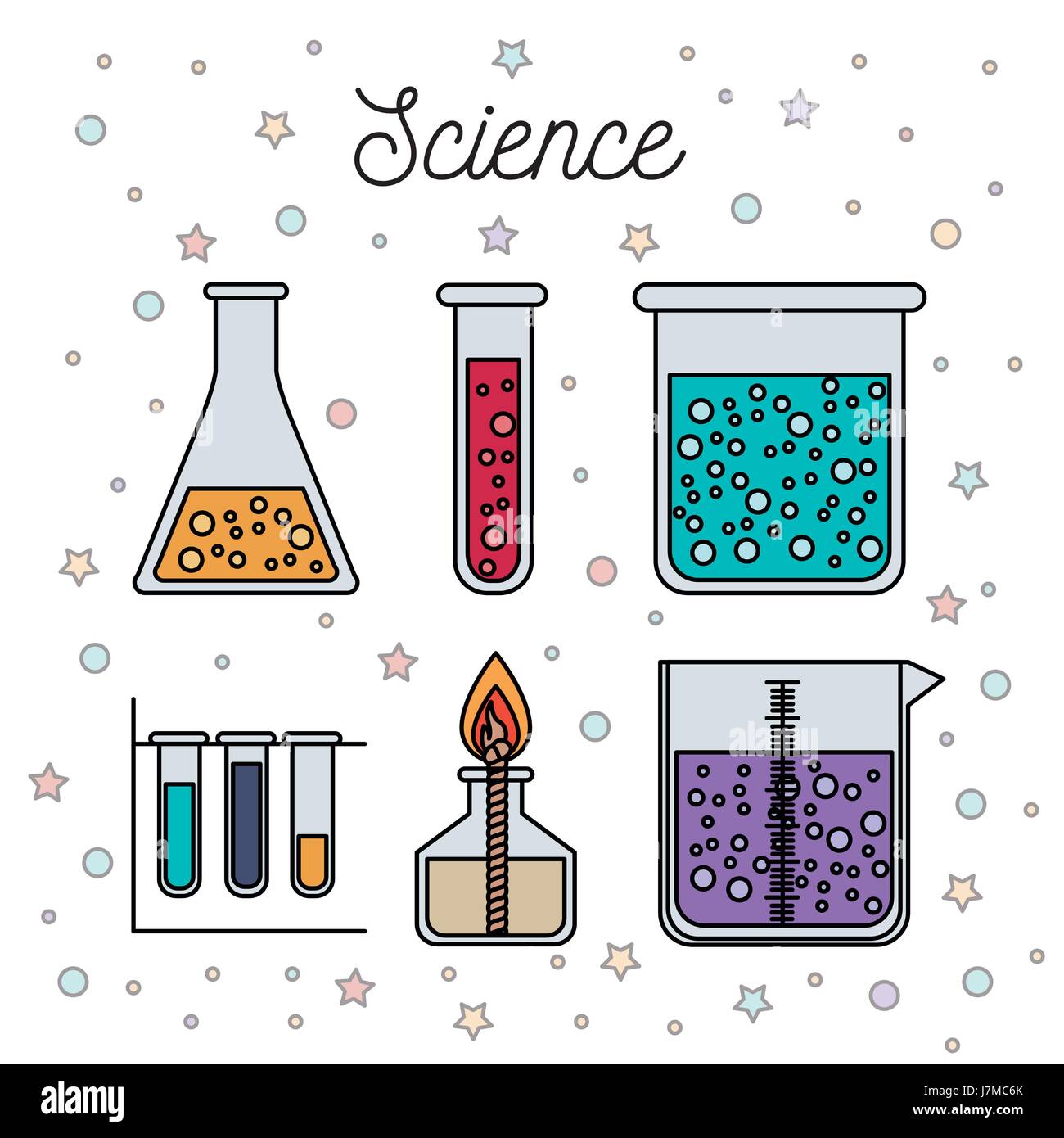 white background decorative with color silhouette elements chemical ...