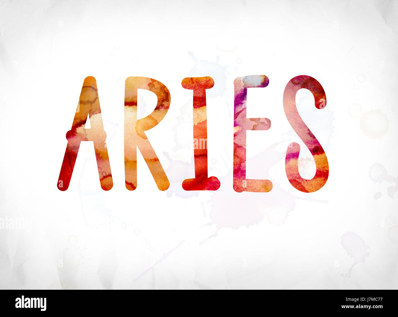 The word Aries concept and theme painted in colorful watercolors on a ...