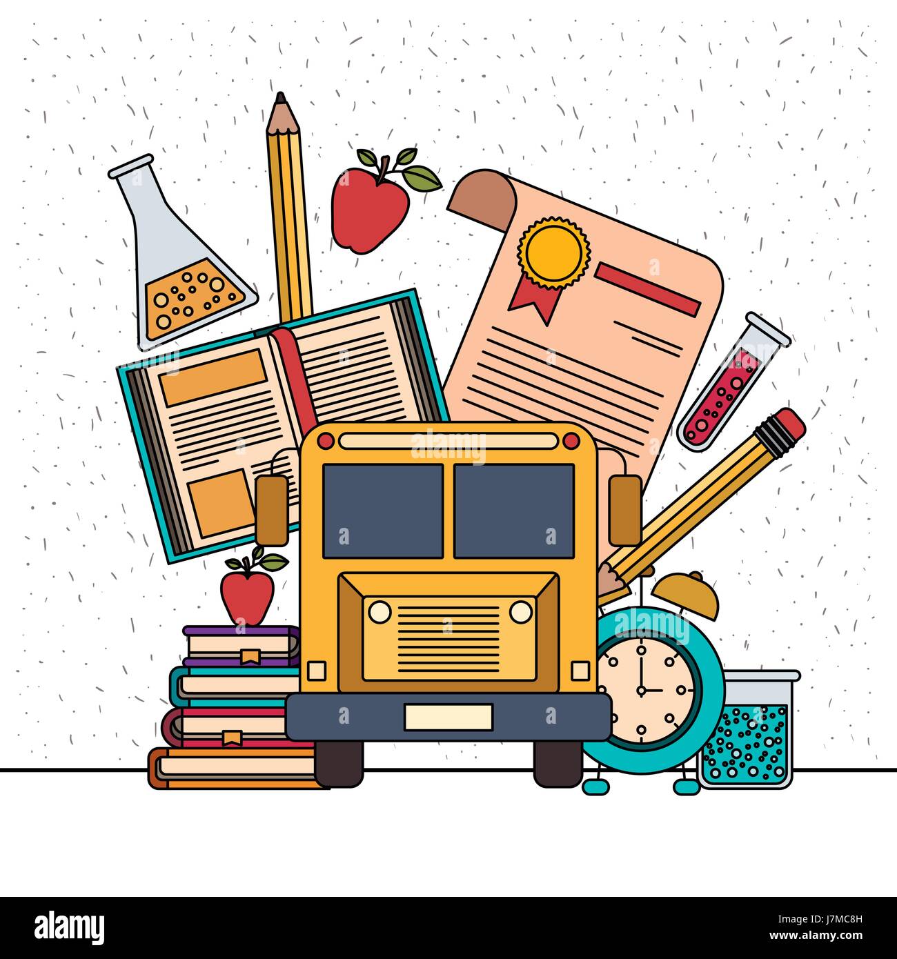 white background with sparkles of color set college education items ...