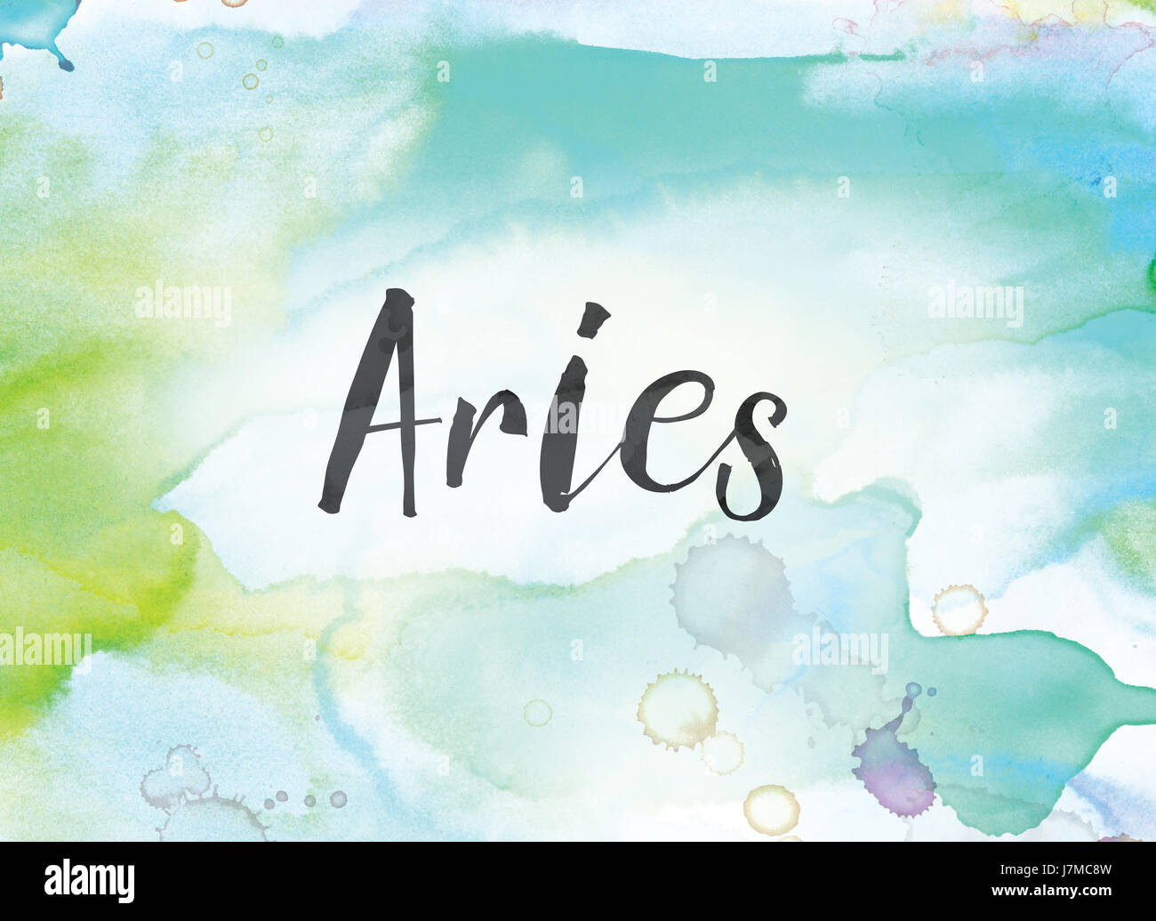The word Aries concept and theme written in black ink on a colorful ...