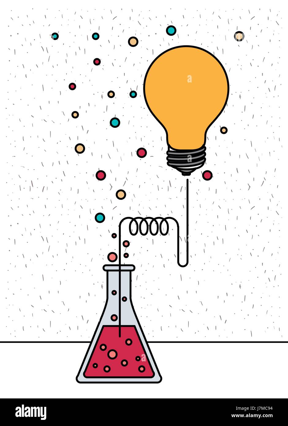 white background with sparkles of glass beaker connected to light bulb ...