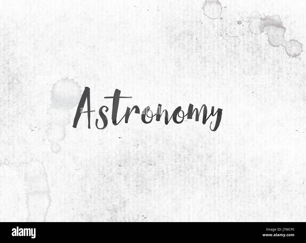 The word Astronomy concept and theme painted in black ink on a ...