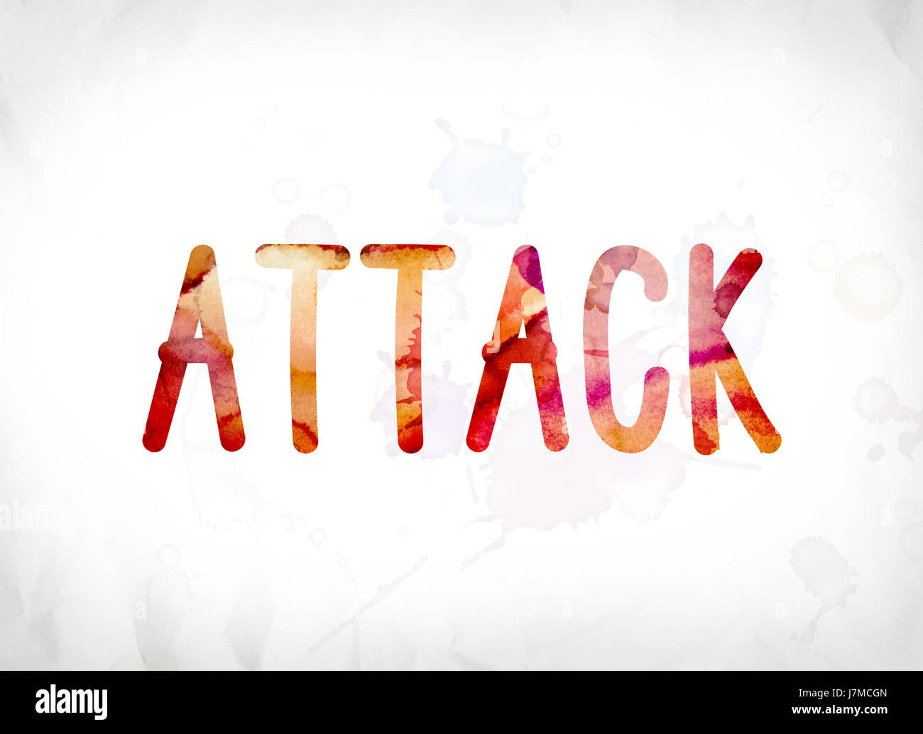 The word Attack concept and theme painted in colorful watercolors on a ...