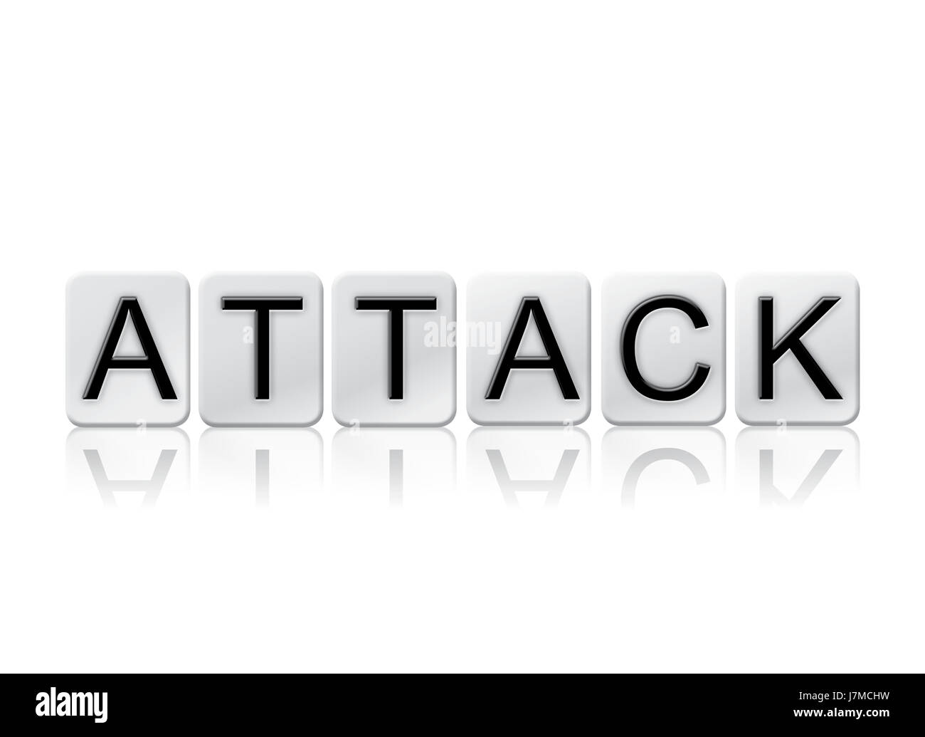 The word Attack concept and theme written in white tiles and isolated ...