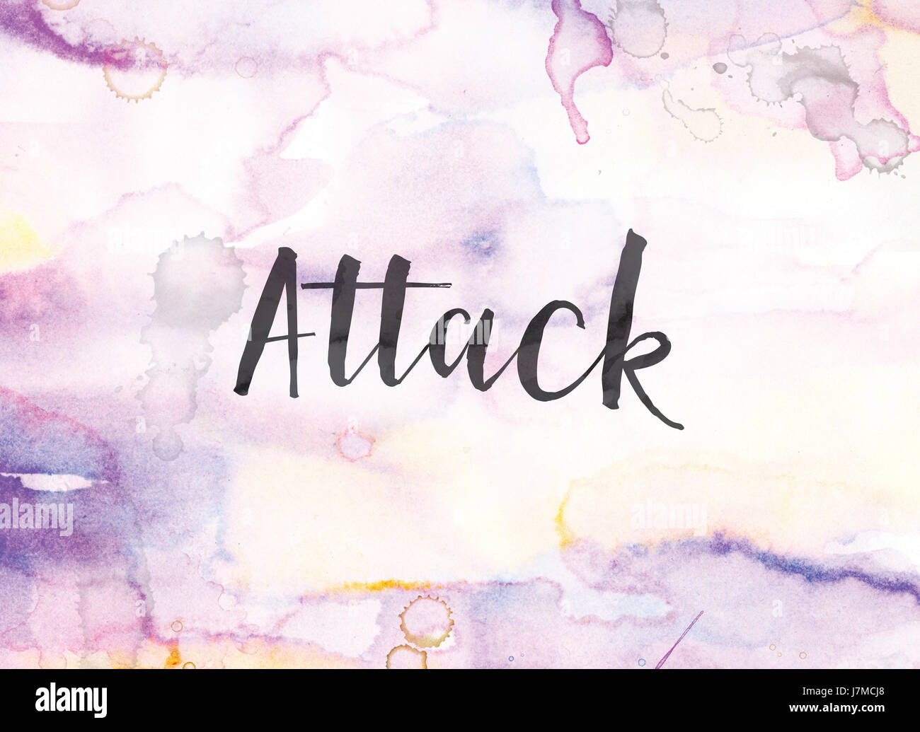 The word Attack concept and theme written in black ink on a colorful ...