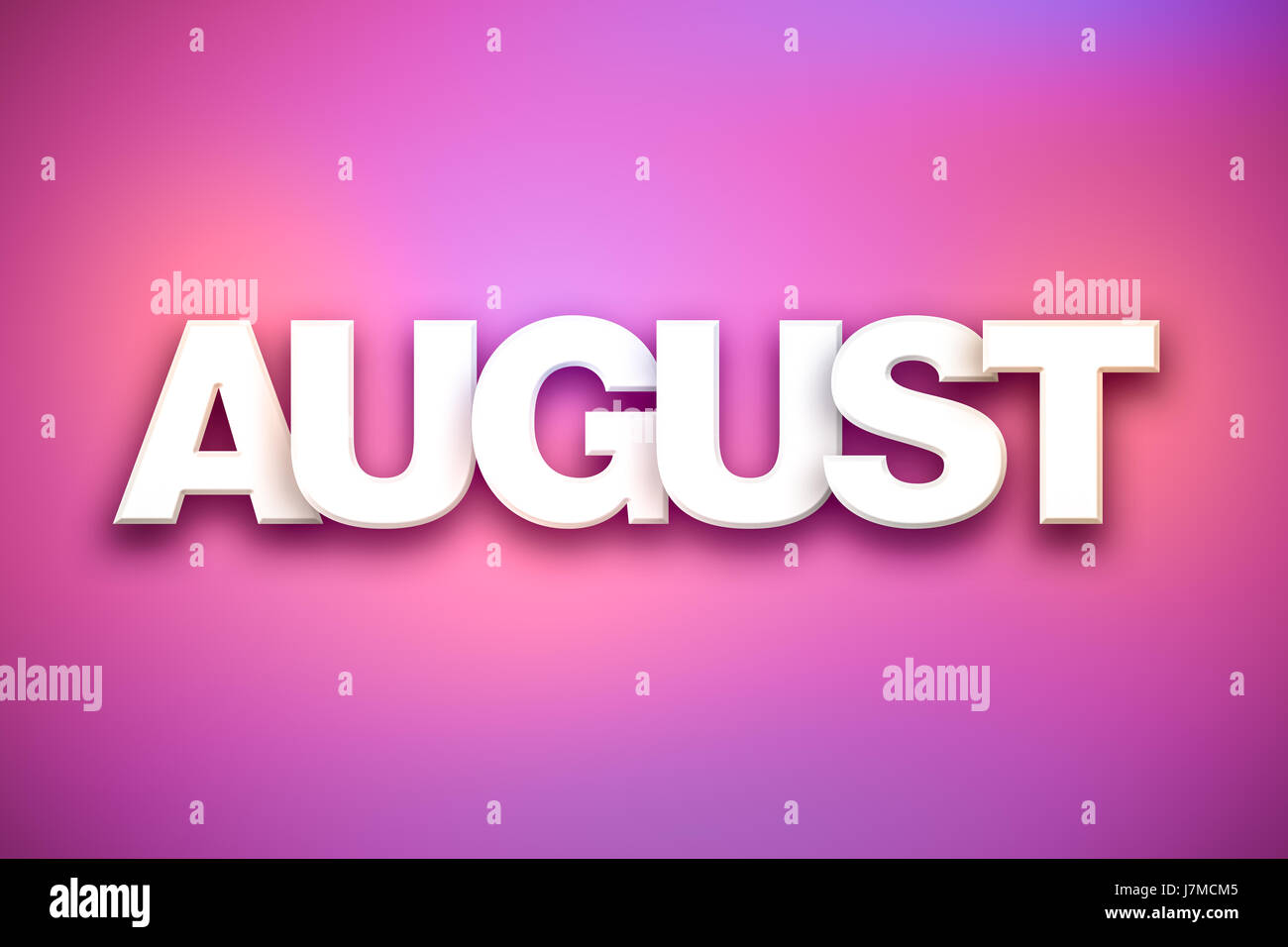 The word August concept written in white type on a colorful background ...