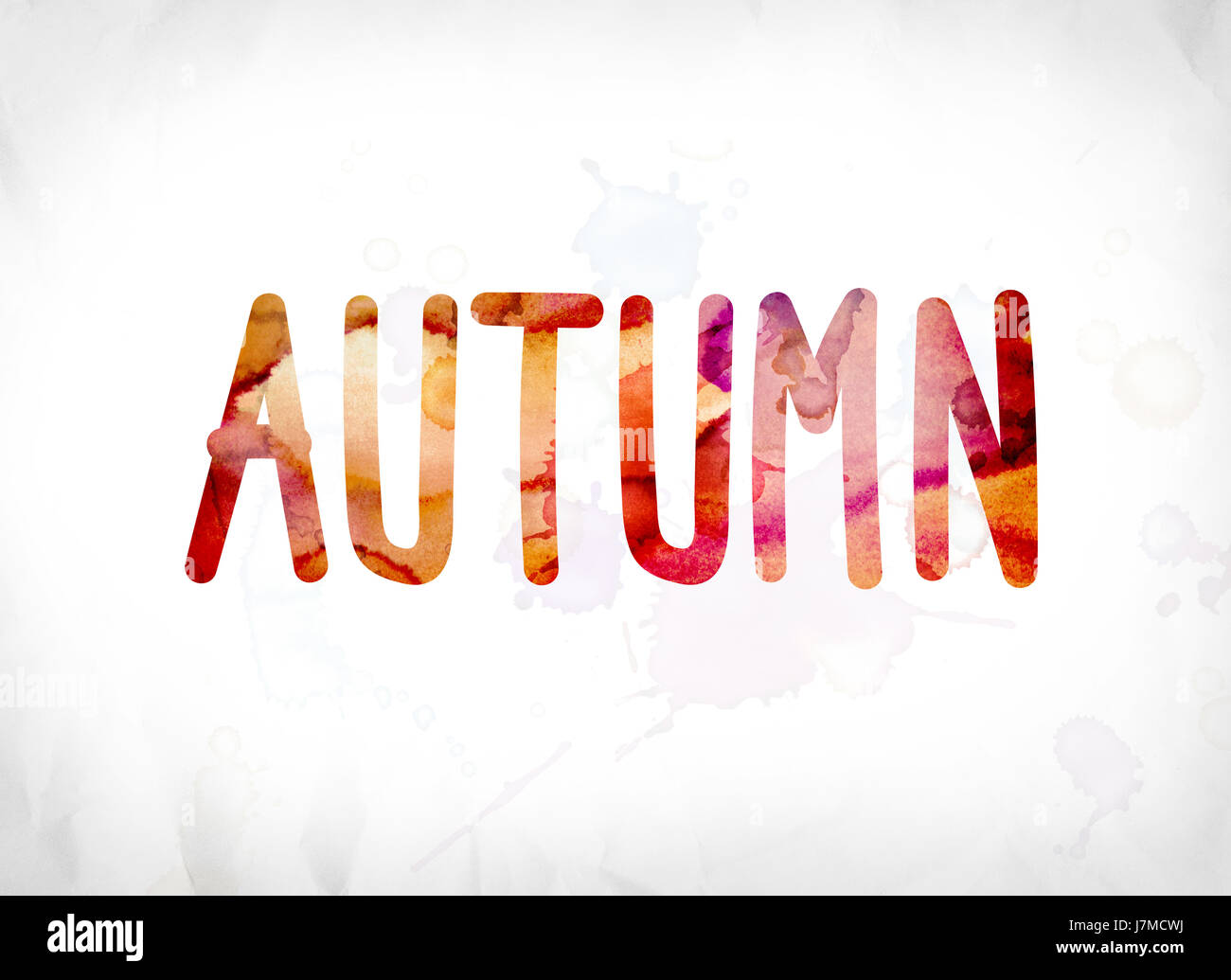 The word Autumn concept and theme painted in colorful watercolors on a ...
