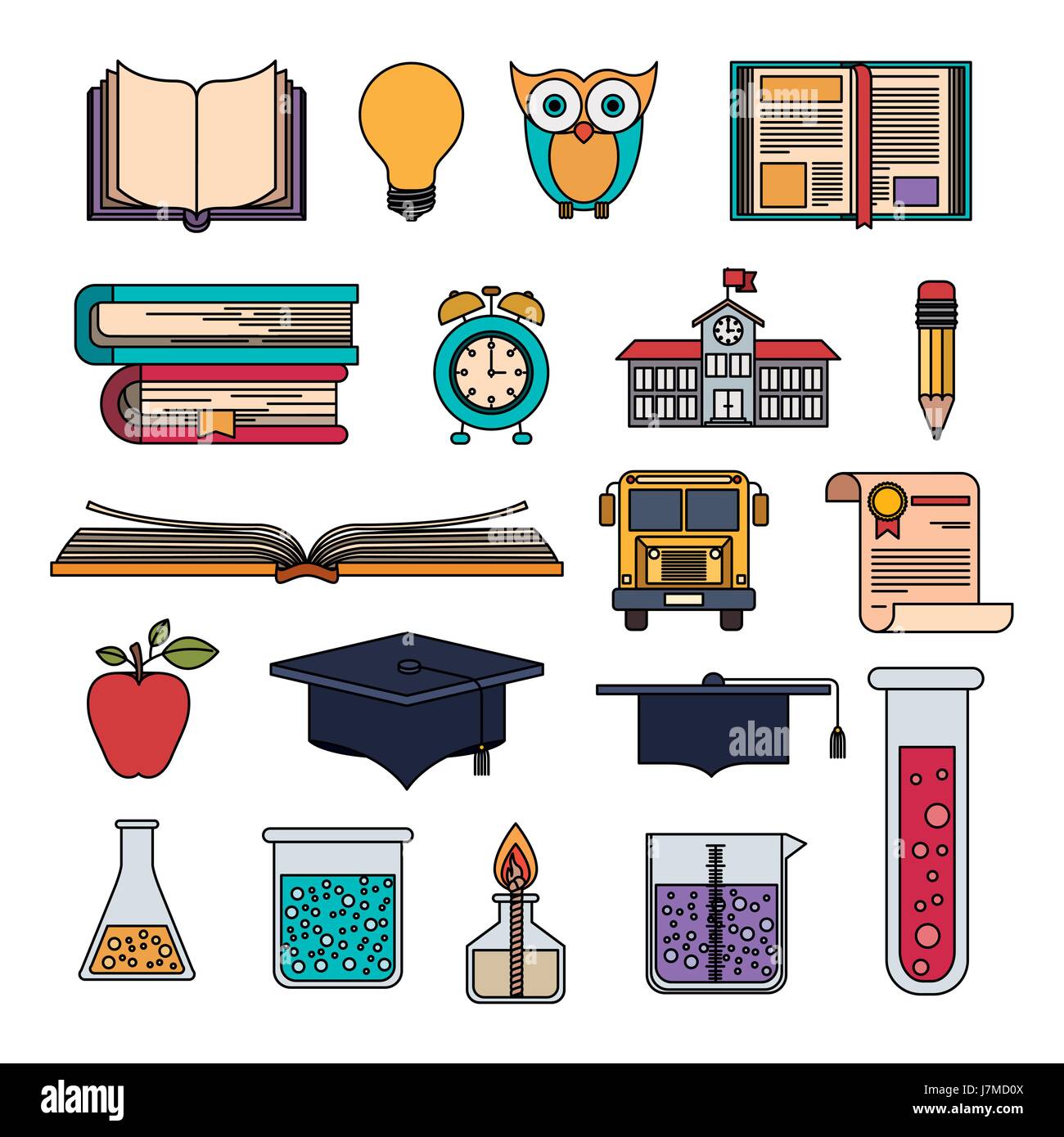 colorful set college education items with educational elements Stock ...