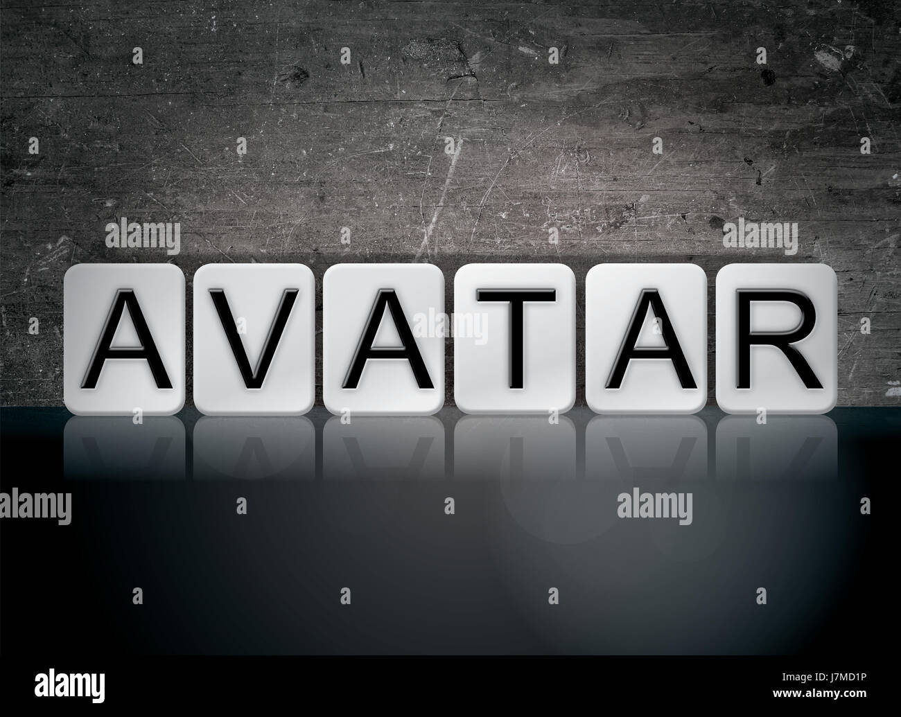 The word Avatar concept and theme written in white tiles on a dark ...