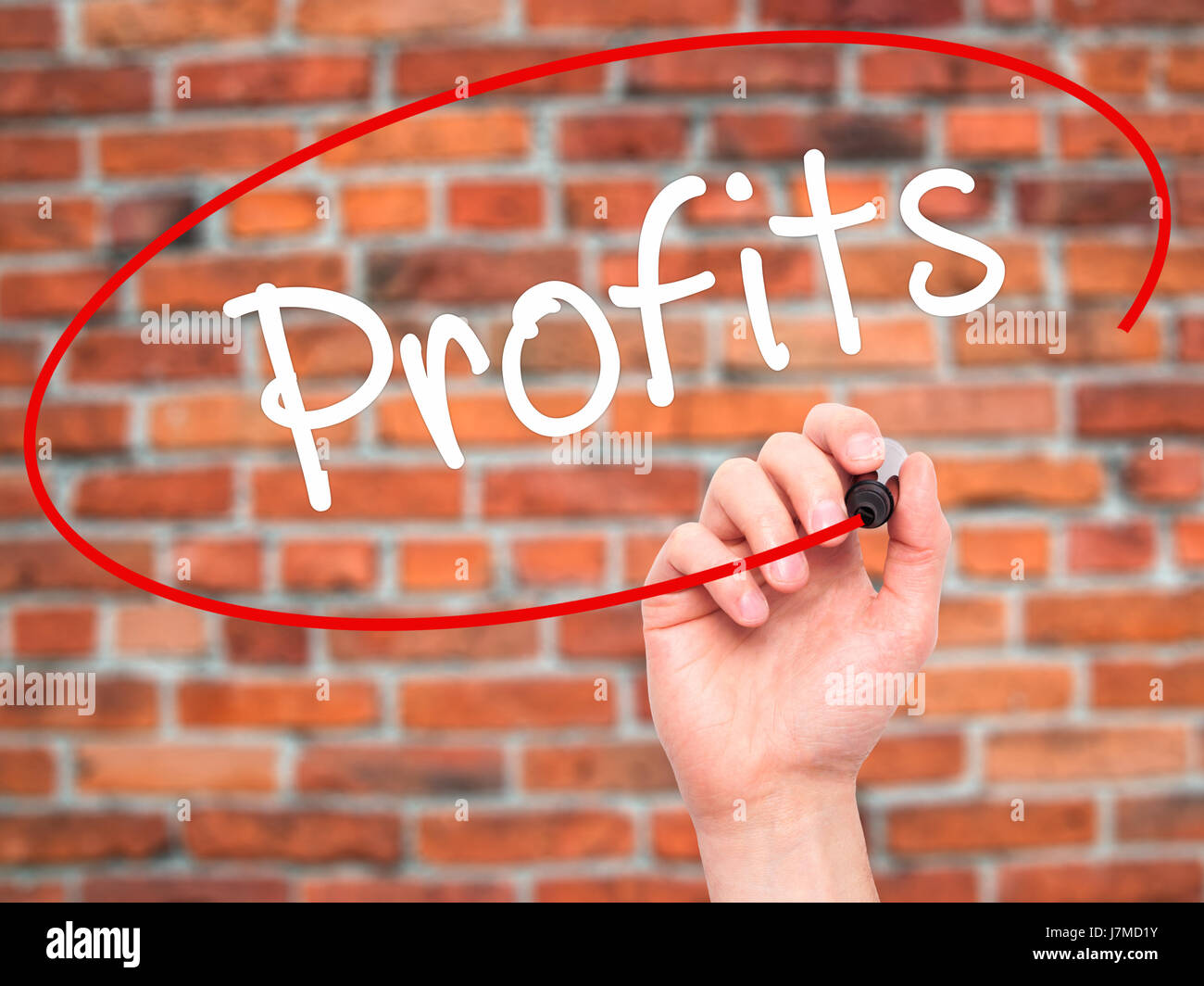 Man Hand writing Profits with black marker on visual screen. Isolated ...