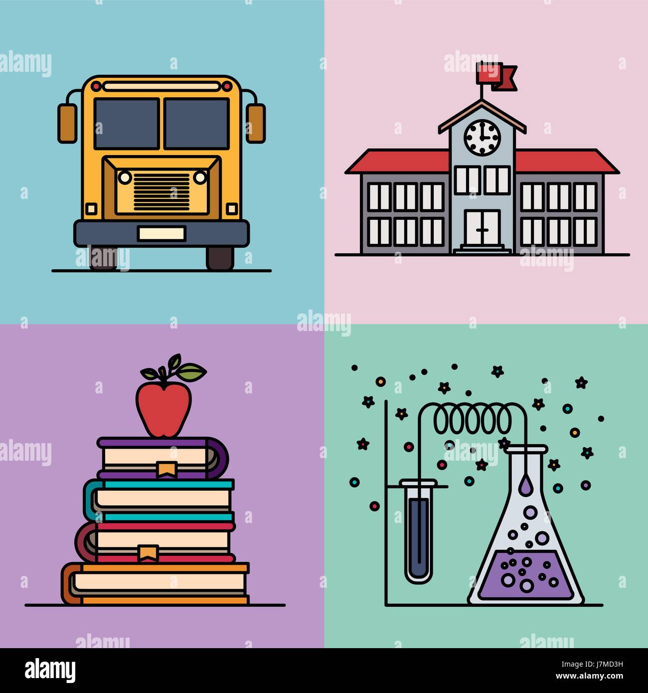 multicolored sections background with set college education elements ...