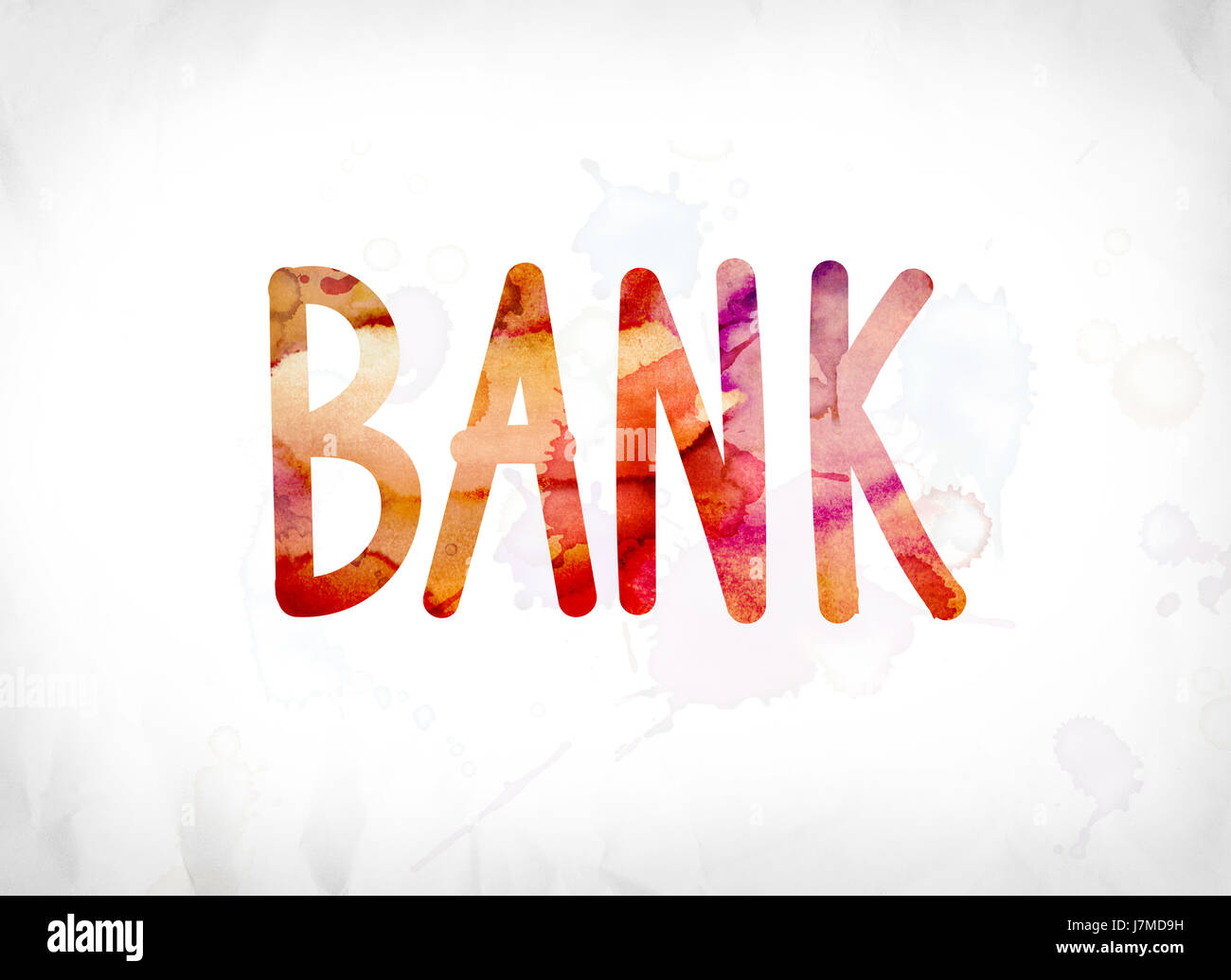 The word Bank concept and theme painted in colorful watercolors on a ...