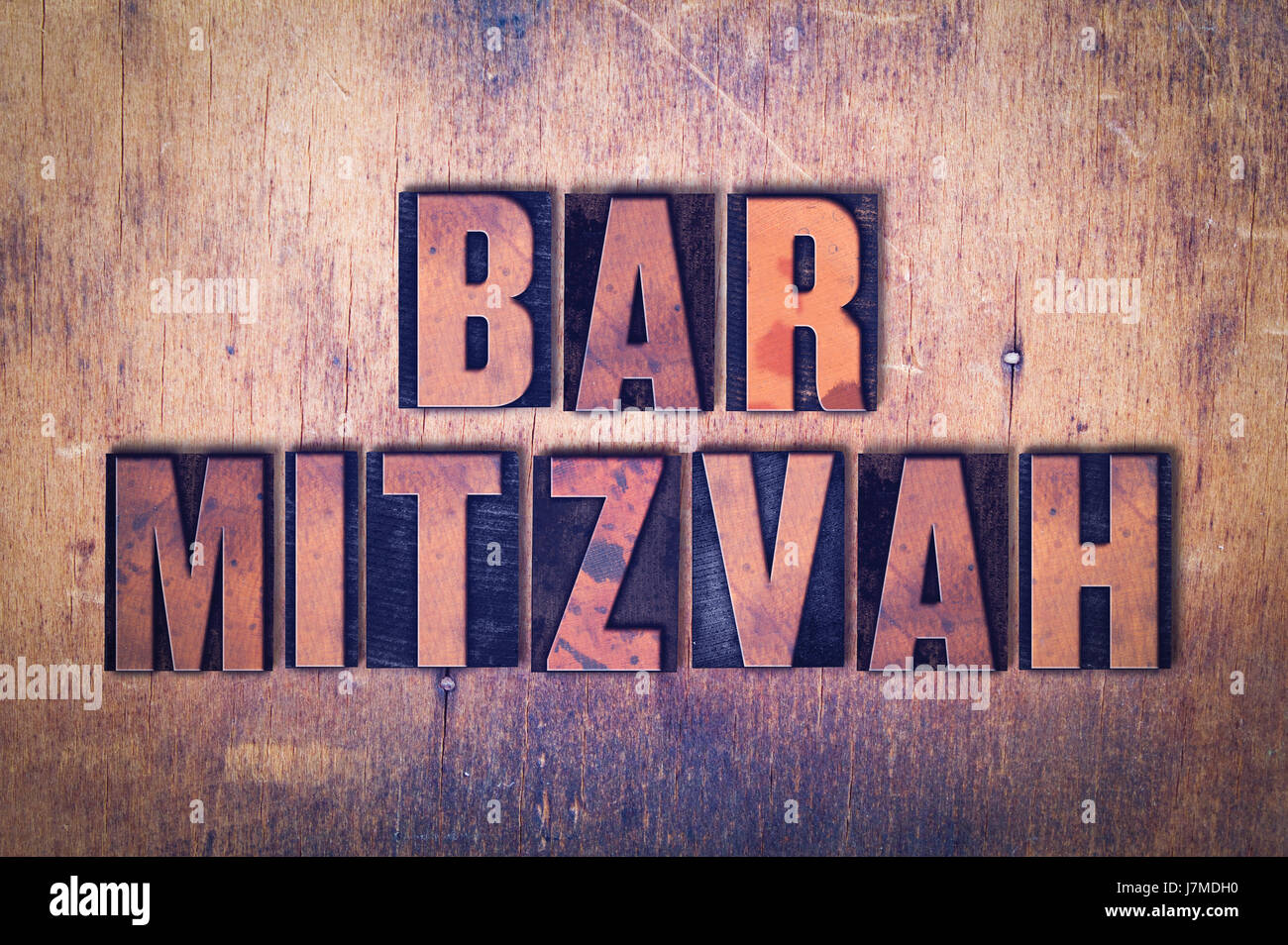The words Bar Mitzvah concept and theme written in vintage wooden ...