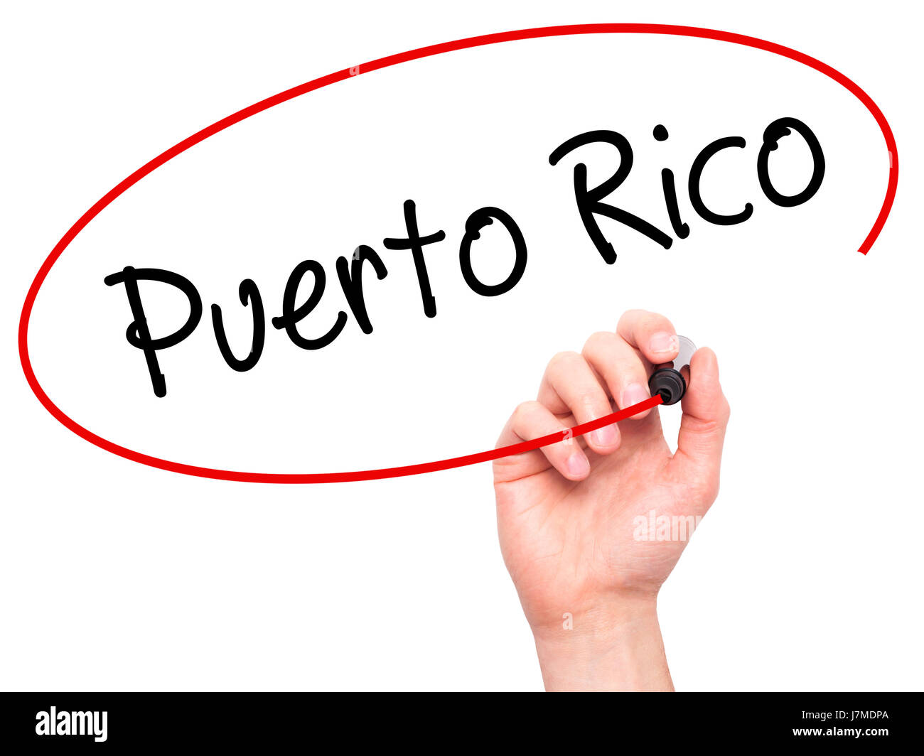 Man Hand writing Puerto Rico with black marker on visual screen ...
