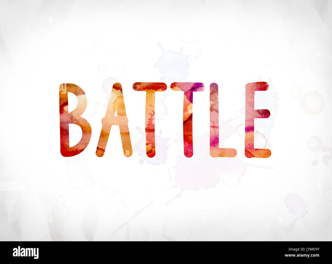 The word Battle concept and theme painted in colorful watercolors on a ...