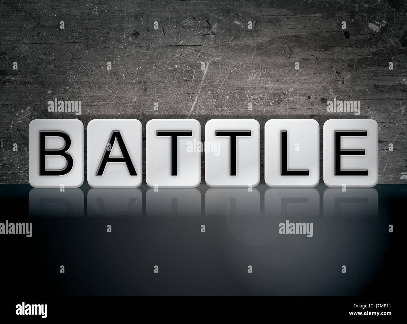The word Battle concept and theme written in white tiles on a dark ...