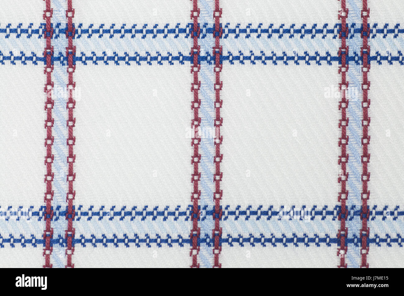 Close up seamless checked blue, red and white fabric pattern texture ...