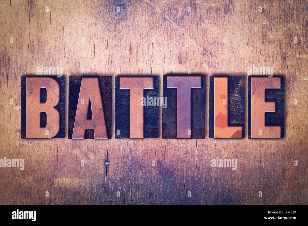 The word Battle concept and theme written in vintage wooden letterpress ...