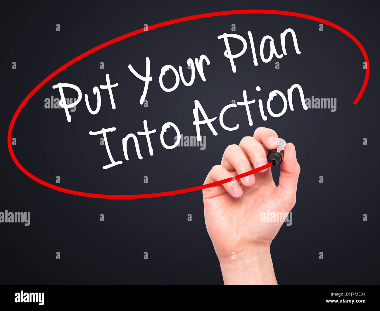 Man Hand writing Put Your Plan Into Action with black marker on visual ...