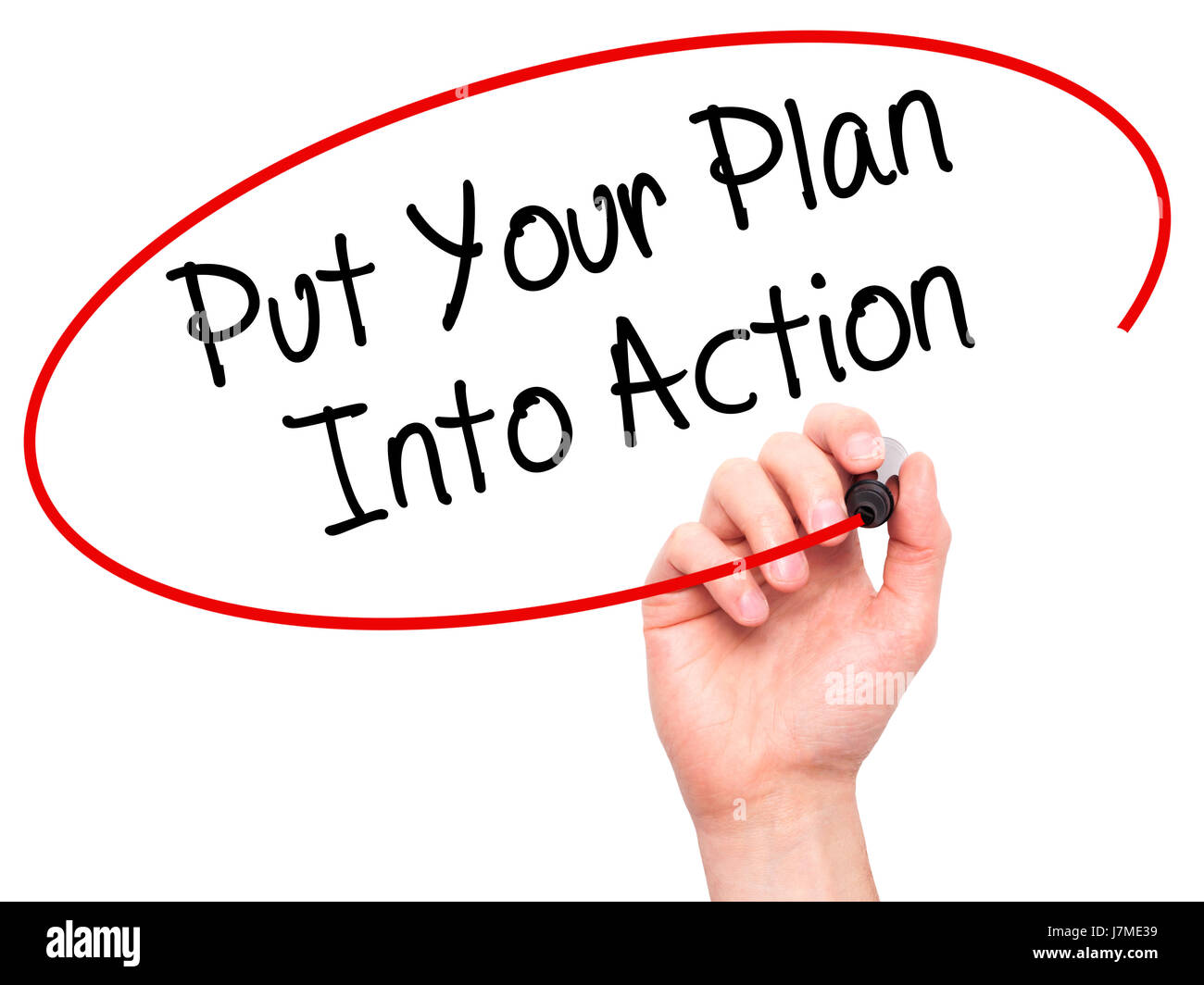 Man Hand writing Put Your Plan Into Action with black marker on visual ...