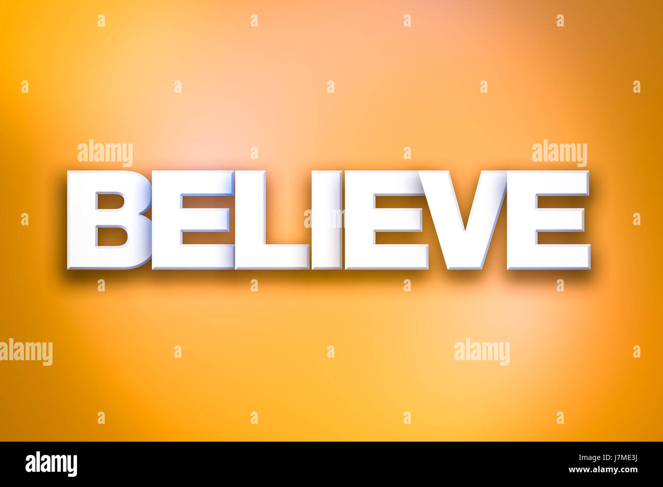 The word Believe concept written in white type on a colorful background ...