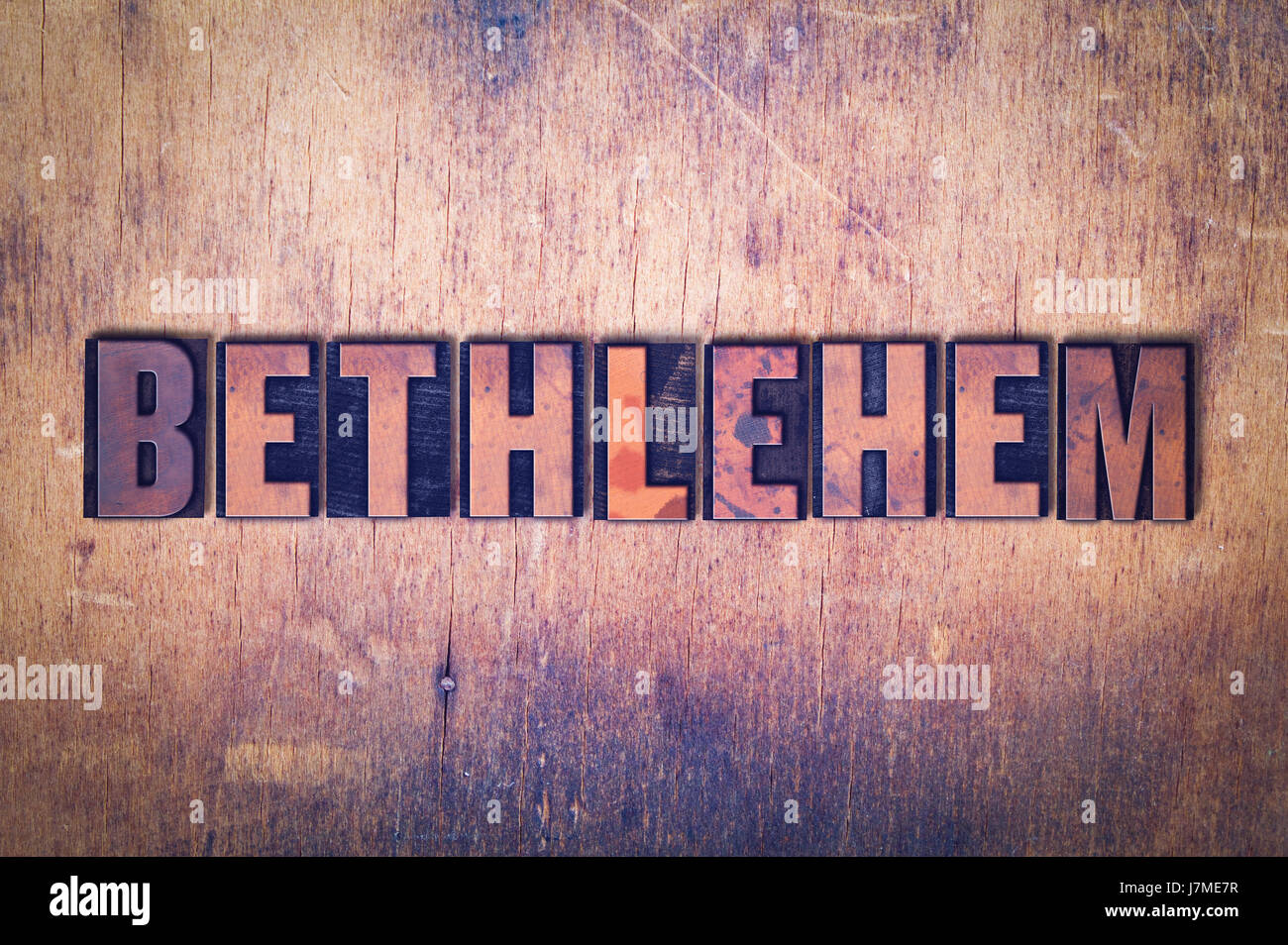 The word Bethlehem concept and theme written in vintage wooden ...