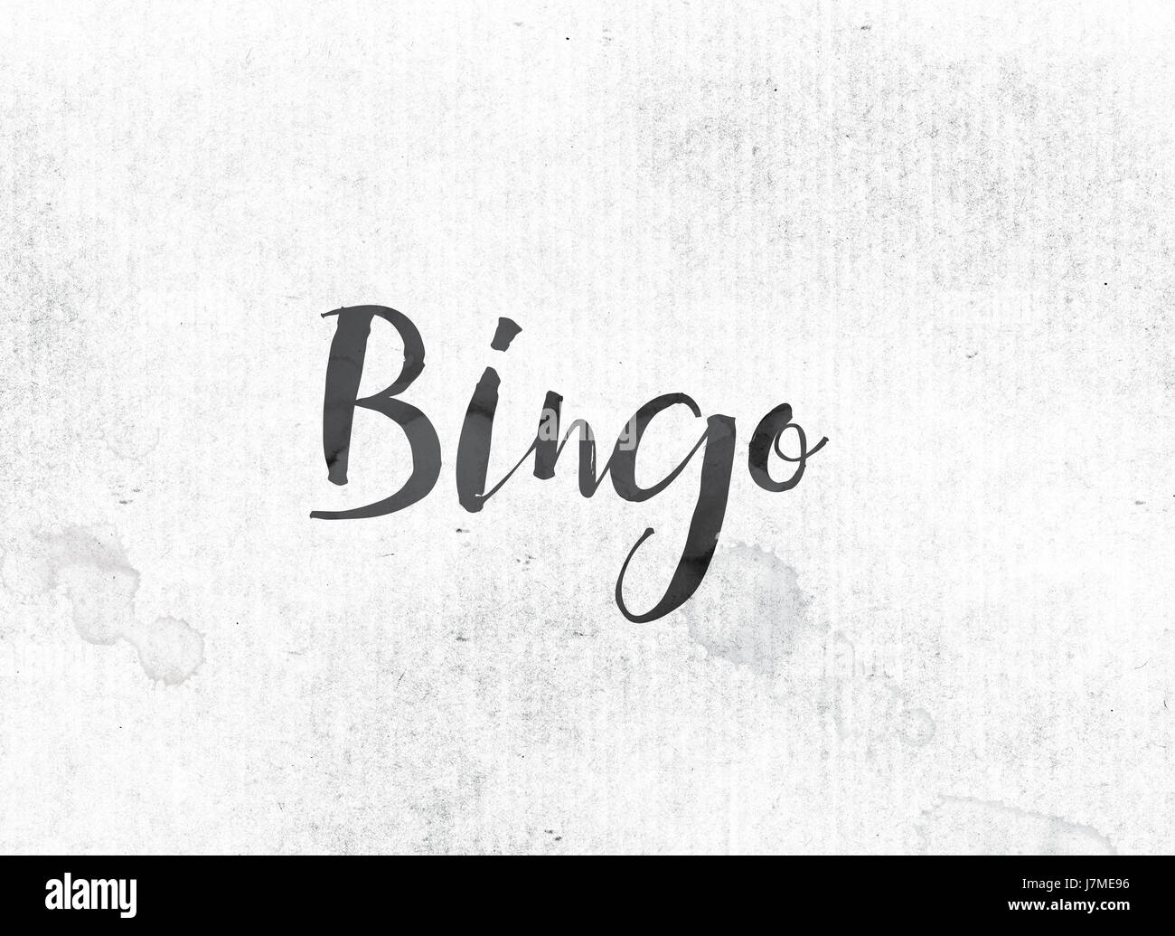 The word Bingo concept and theme painted in black ink on a watercolor ...