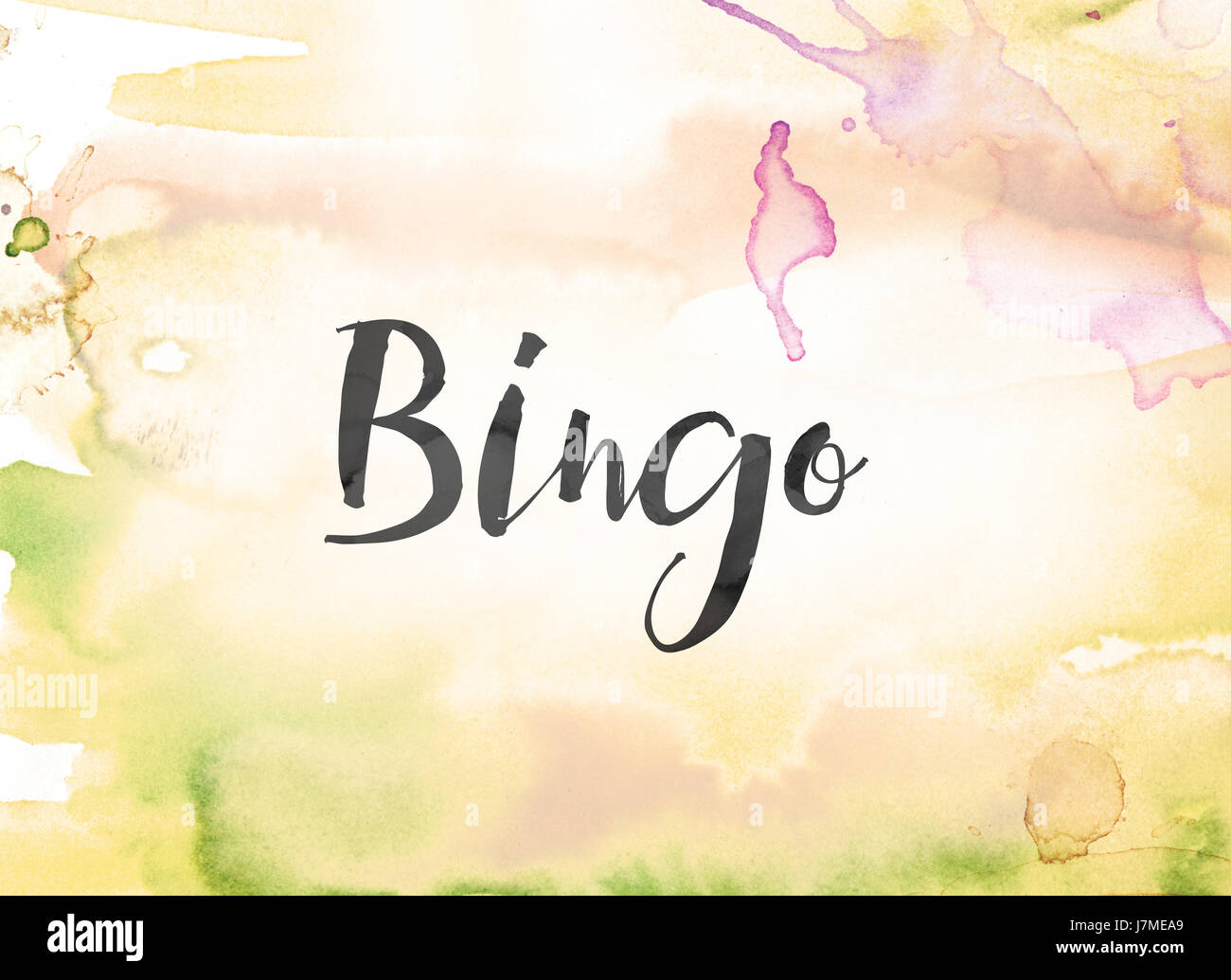 The word Bingo concept and theme written in black ink on a colorful ...